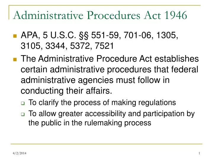 PPT - Administrative Procedures Act 1946 PowerPoint Presentation, free ...