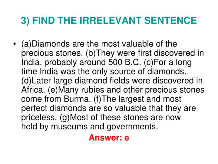 PPT - 1) FIND THE IRRELEVANT SENTENCE PowerPoint Presentation - ID:662698