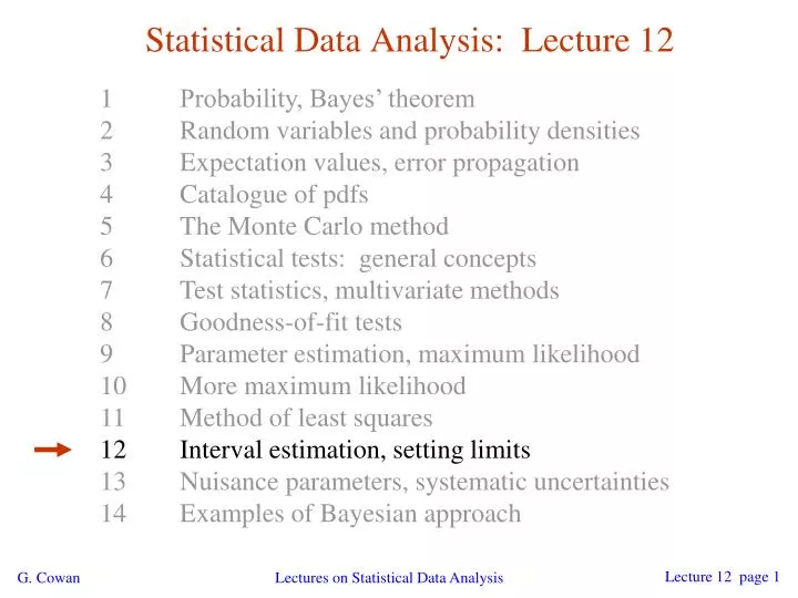 PPT - Statistical Data Analysis: Lecture 12 PowerPoint Presentation, free download - ID:663744