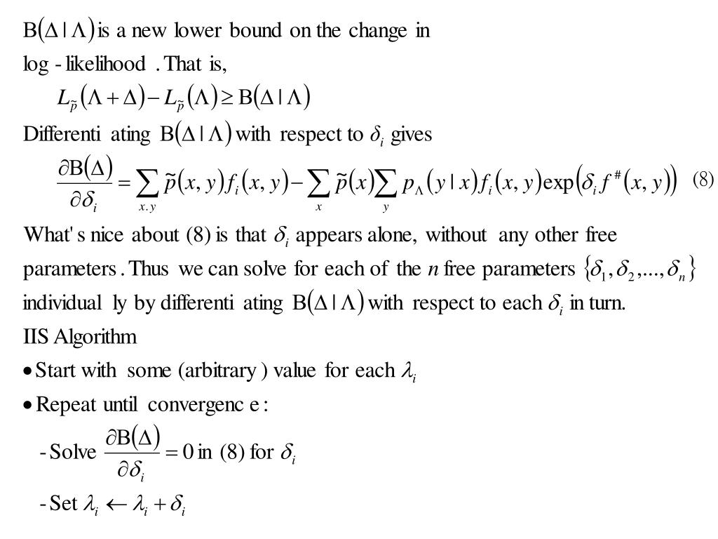 Ppt The Improved Iterative Scaling Algorithm A Gentle Introduction Powerpoint Presentation