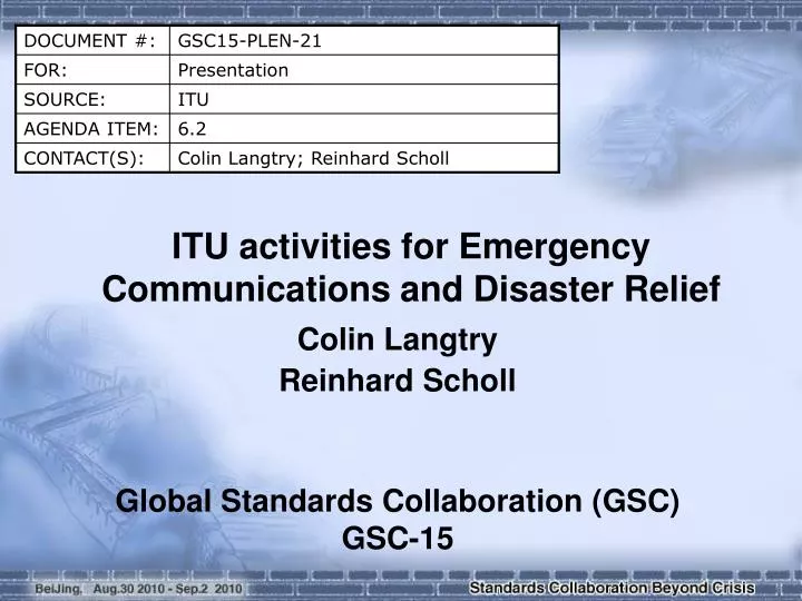 PPT - ITU activities for Emergency Communications and Disaster Relief PowerPoint Presentation ...