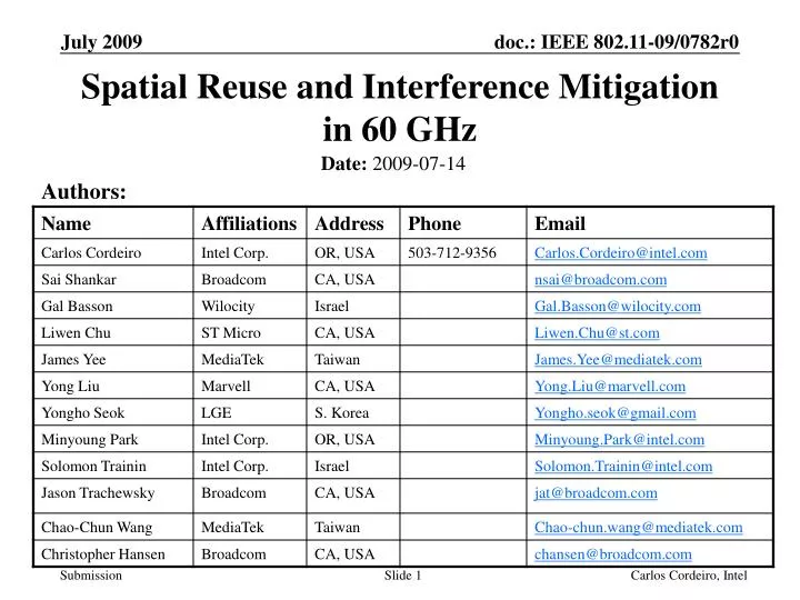 PPT - Spatial Reuse and Interference Mitigation in 60 GHz PowerPoint ...