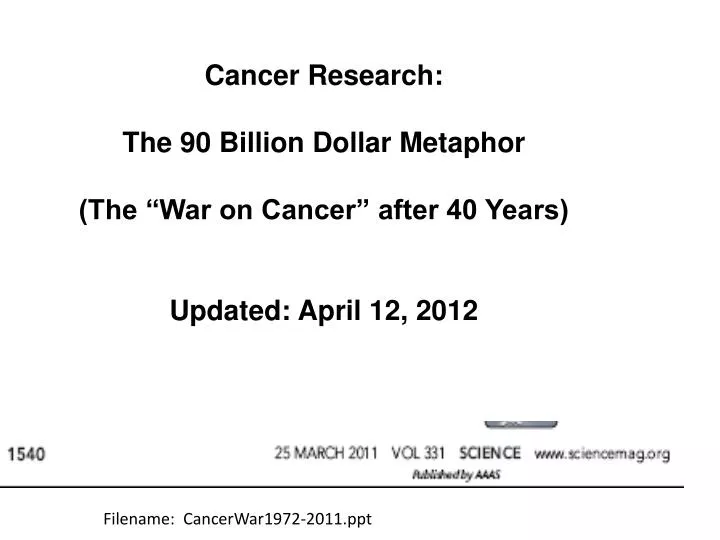 PPT - Cancer Research: The 90 Billion Dollar Metaphor (The “War on ...