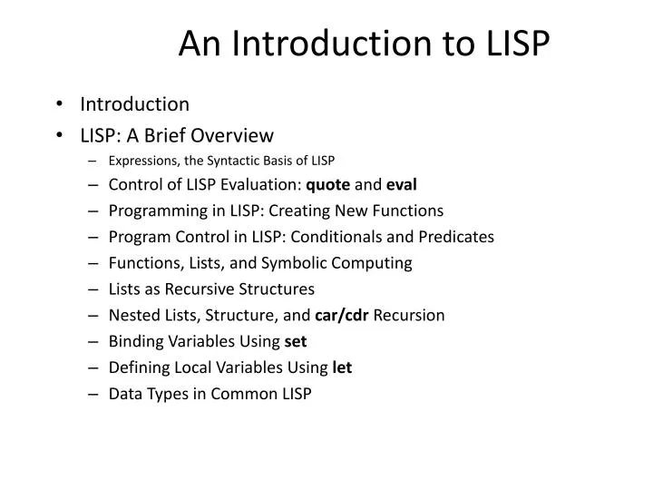 PPT - An Introduction to LISP PowerPoint Presentation, free download ...