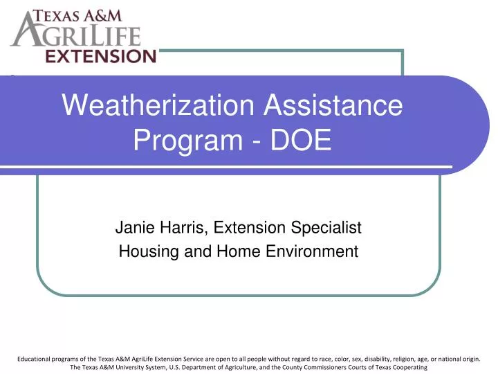 PPT - Weatherization Assistance Program - DOE PowerPoint Presentation ...