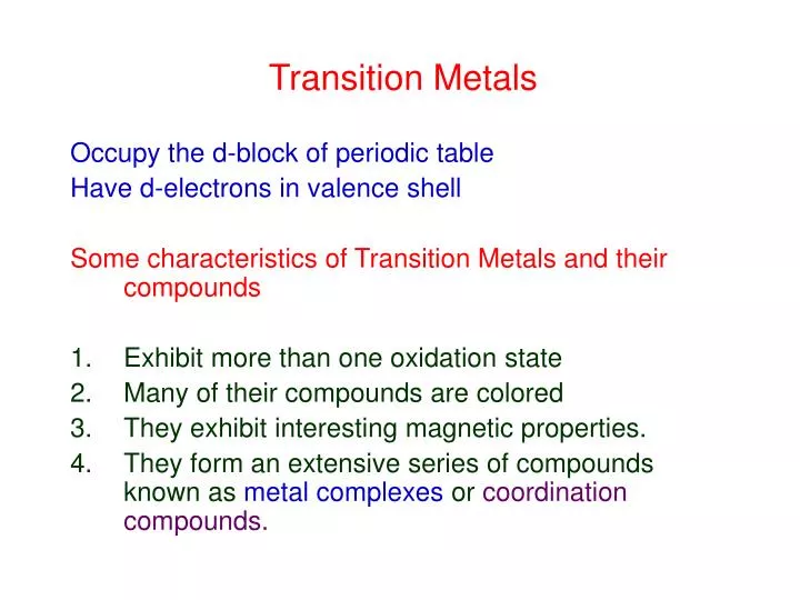 PPT - Transition Metals PowerPoint Presentation, free download - ID:725532