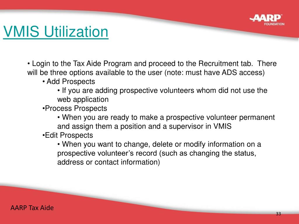 PPT - AARP Tax-Aide Prospective Volunteer Recruitment System Leadership ...