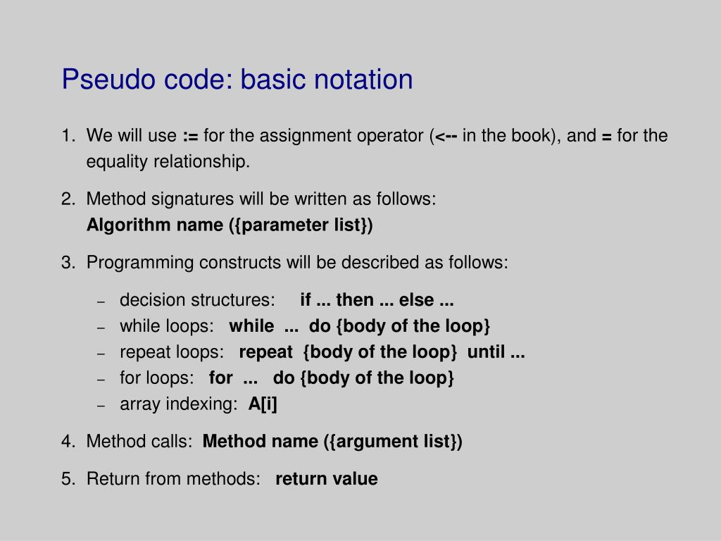 Ppt Describing Algorithms In Pseudo Code Powerpoint Presentation