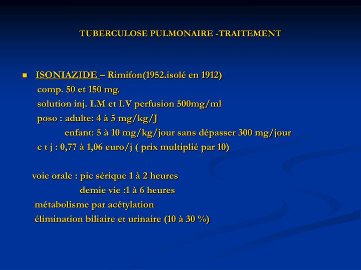PPT - TRAITEMENT DE LA TUBERCULOSE PULMONAIRE MALADIE B.C.G. Dr. Ch ...