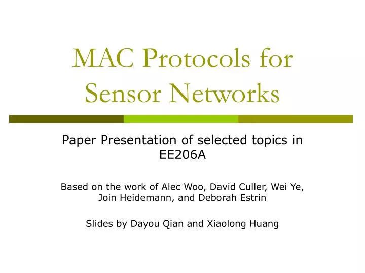PPT - MAC Protocols for Sensor Networks PowerPoint Presentation, free download - ID:746454