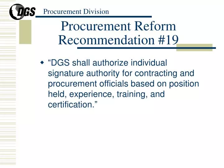 PPT - Procurement Reform Recommendation #19 PowerPoint Presentation ...