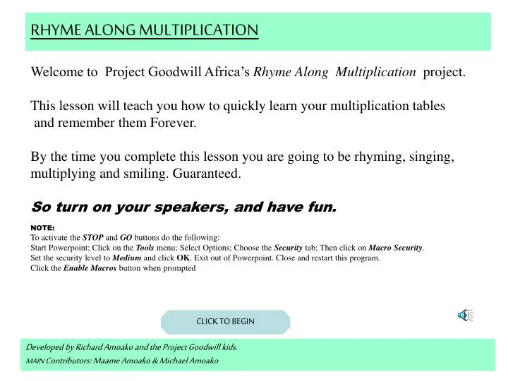 PPT - RHYME ALONG MULTIPLICATION PowerPoint Presentation, free download ...