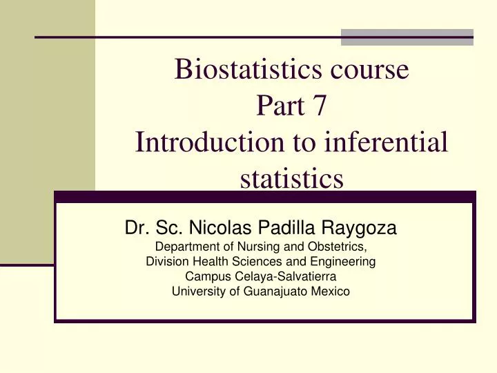PPT - Biostatistics course Part 7 Introduction to inferential ...
