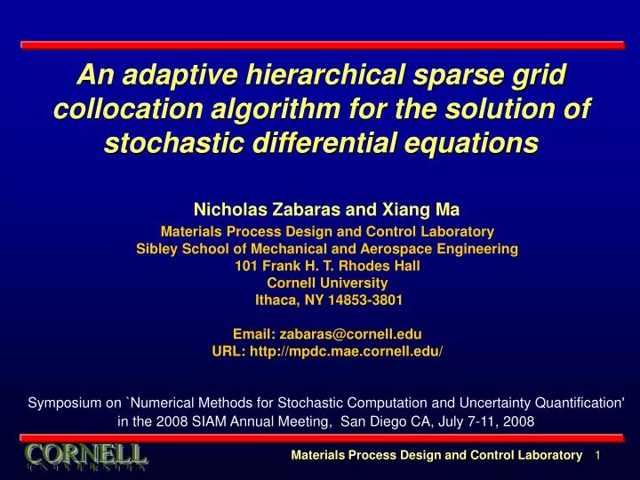 Ppt An Adaptive Hierarchical Sparse Grid Collocation Algorithm For The Solution Of Stochastic