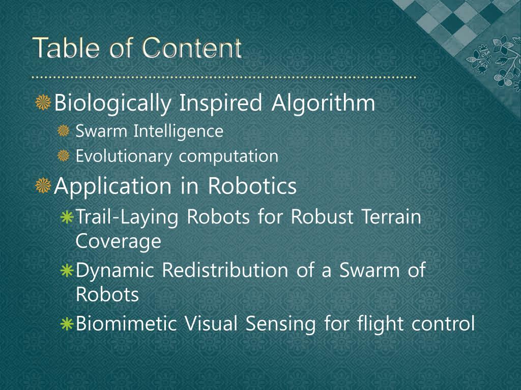 PPT - Bio-Inspired Algorithms in Robotics PowerPoint Presentation, free ... PPT - Bio-Inspired Algorithms in Robotics PowerPoint Presentation, free ...