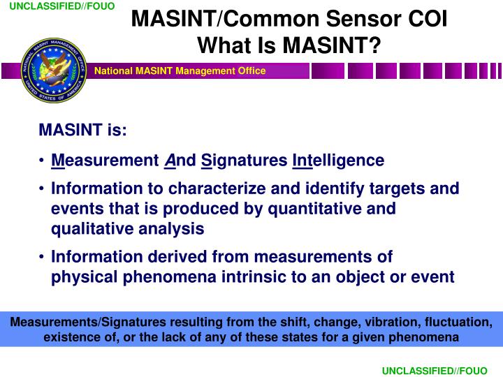 PPT - National MASINT Management Office (NMMO) MASINT/Common Sensor COI ...