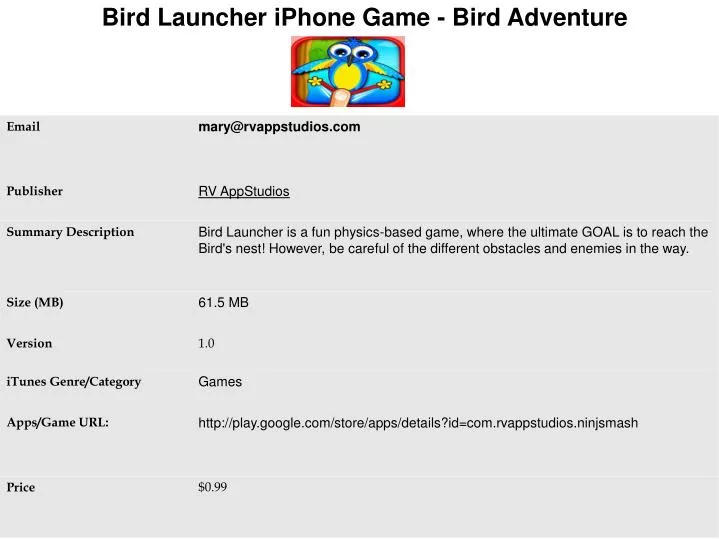 PPT - Bird Launcher iPhone Game - Bird Adventure Game PowerPoint ...