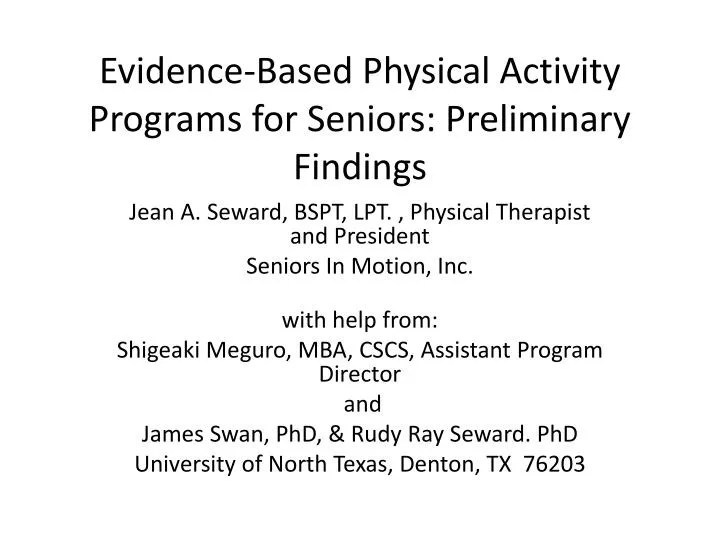 PPT - Evidence-Based Physical Activity Programs for Seniors ...