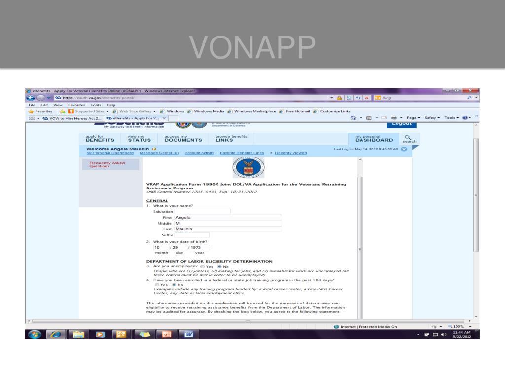 PPT - United States Department of Labor And U.S. Department of Veterans ...