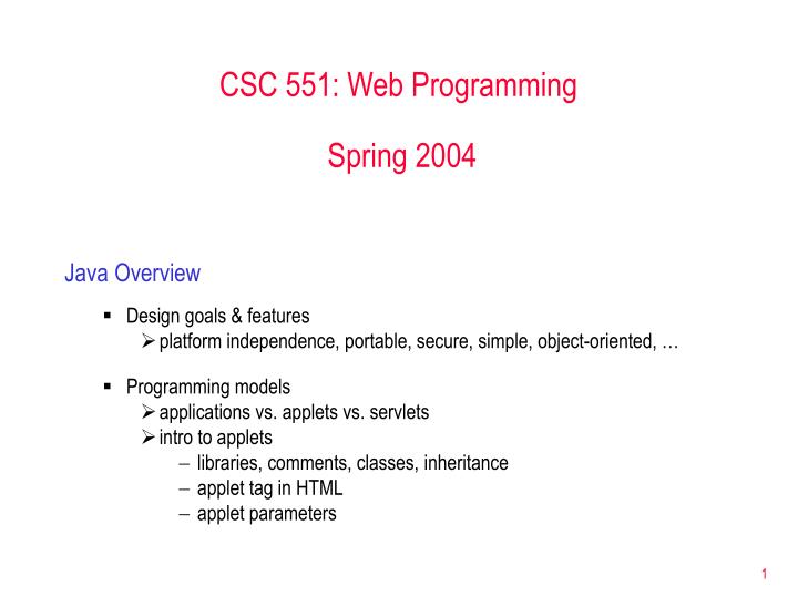 PPT - CSC 551: Web Programming Spring 2004 PowerPoint Presentation, free download - ID:791765