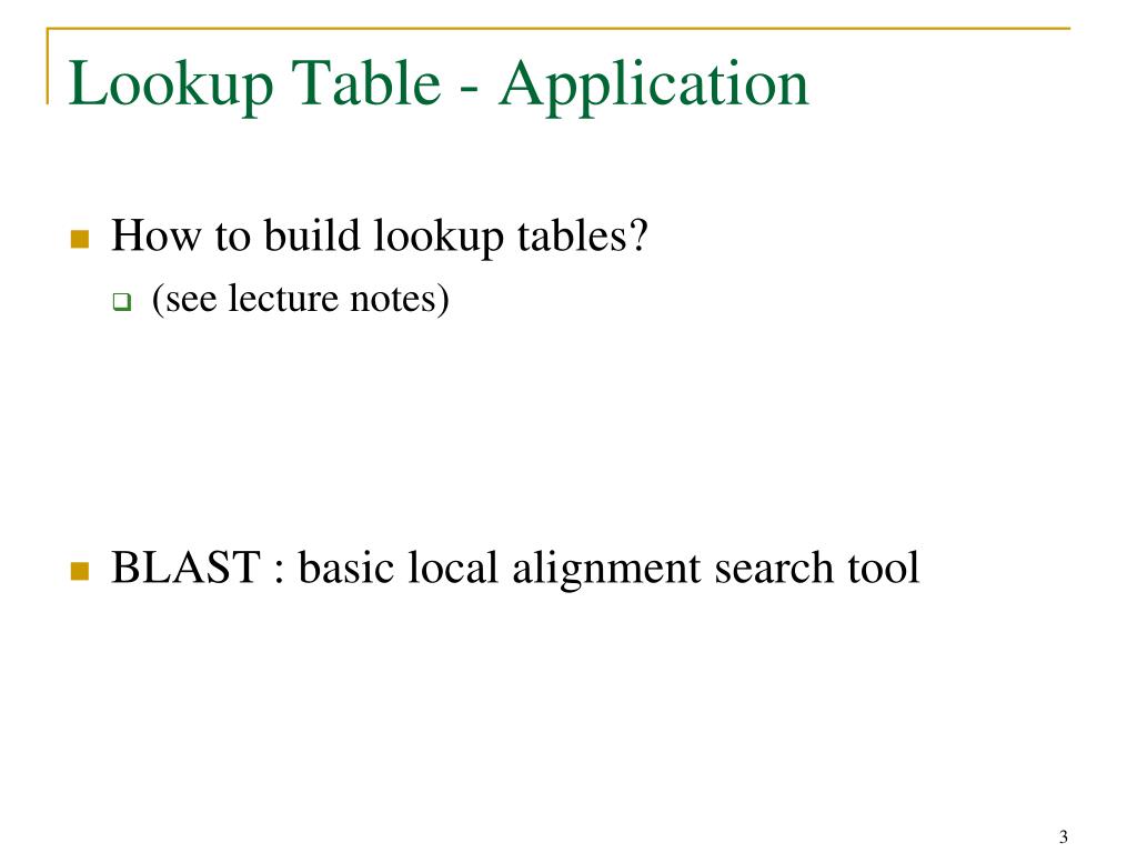 PPT - Data structure: Lookup Table Application: BLAST PowerPoint ... PPT - Data structure: Lookup Table Application: BLAST PowerPoint ...