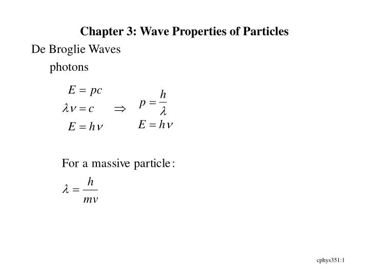 PPT - Chapter 3: Wave Properties of Particles De Broglie Waves photons ...