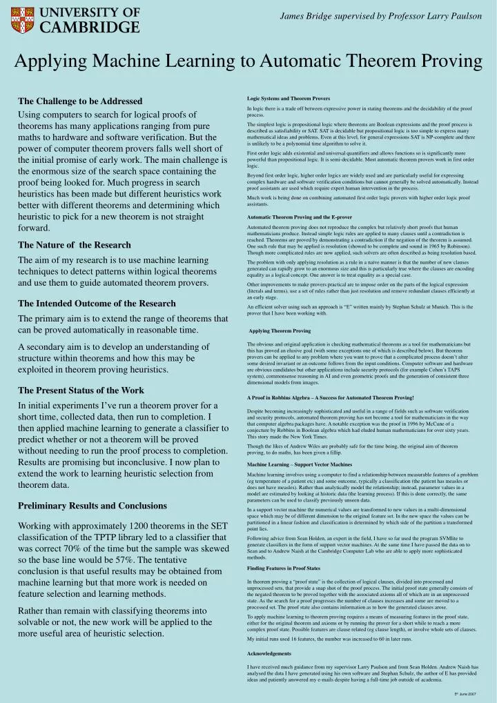 Ppt Applying Machine Learning To Automatic Theorem Proving Powerpoint