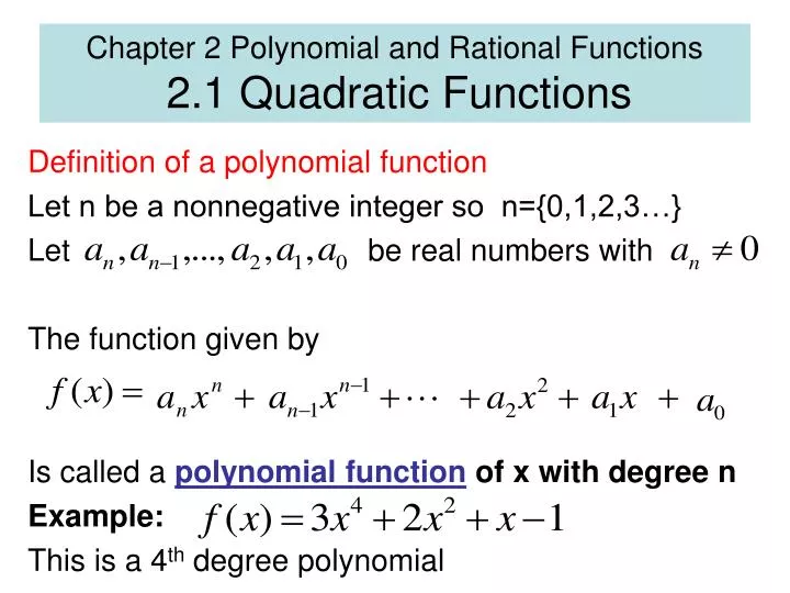 PPT - Chapter 2 Polynomial and Rational Functions 2.1 Quadratic ...