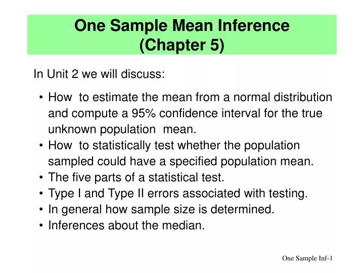 PPT - One Sample Mean Inference (Chapter 5) PowerPoint Presentation ...