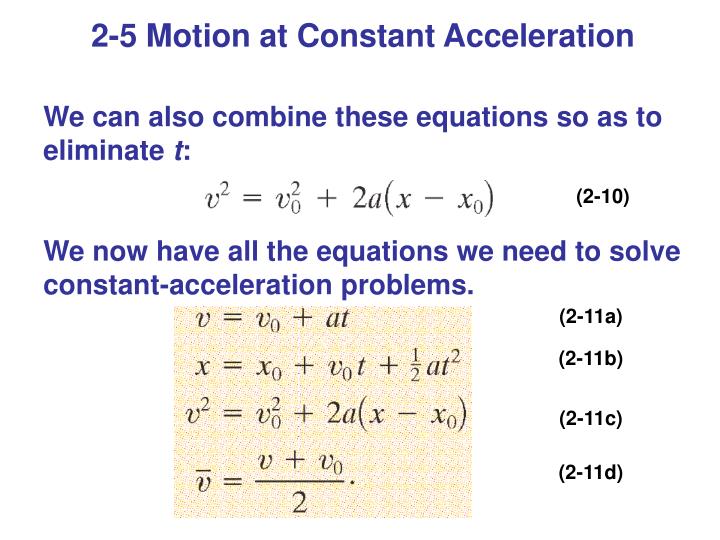 1.6: Motion Equations For Constant Acceleration In One Dimension – EYCURB