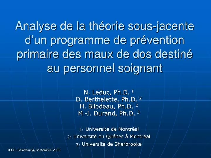 PPT - Analyse de la théorie sous-jacente d’un programme de prévention ...