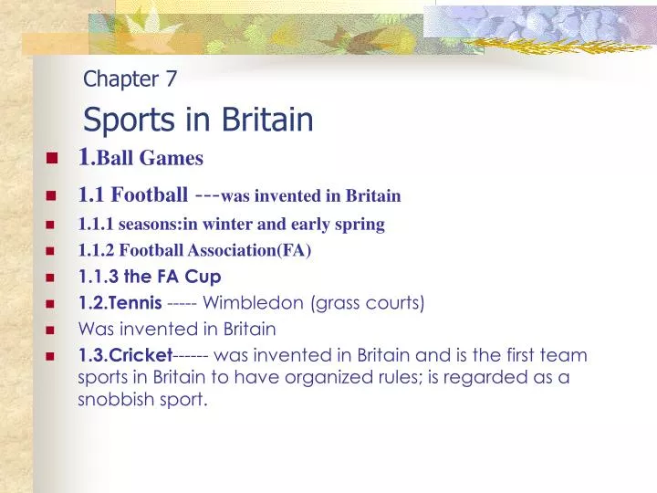 PPT - Chapter 7 Sports in Britain PowerPoint Presentation, free ...