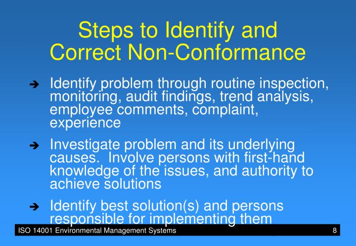 PPT - ISO 14001 4.5.2 NON-CONFORMANCE, CORRECTIVE AND PREVENTIVE ACTION ...