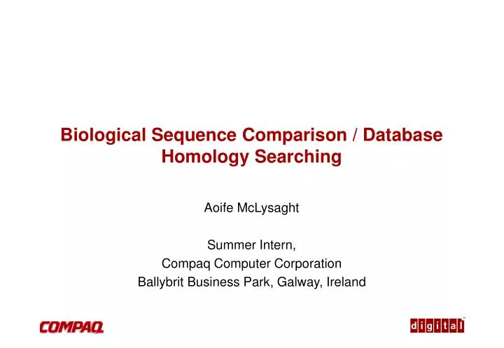 PPT - Biological Sequence Comparison / Database Homology Searching ...