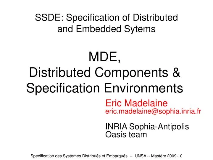 PPT - SSDE: Specification of Distributed and Embedded Sytems PowerPoint ...