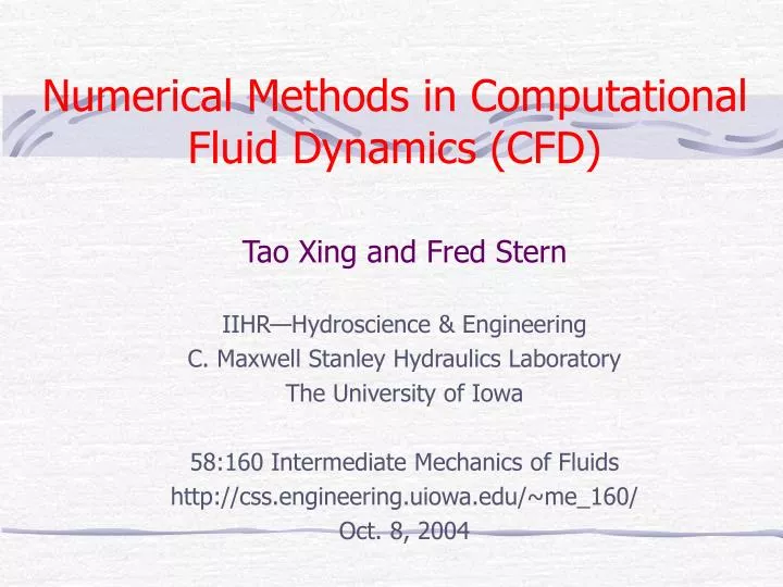 PPT - Numerical Methods in Computational Fluid Dynamics (CFD) PowerPoint Presentation - ID:836998