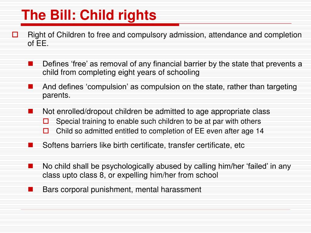 PPT - The Right of Children to Free and Compulsory Education Bill ...