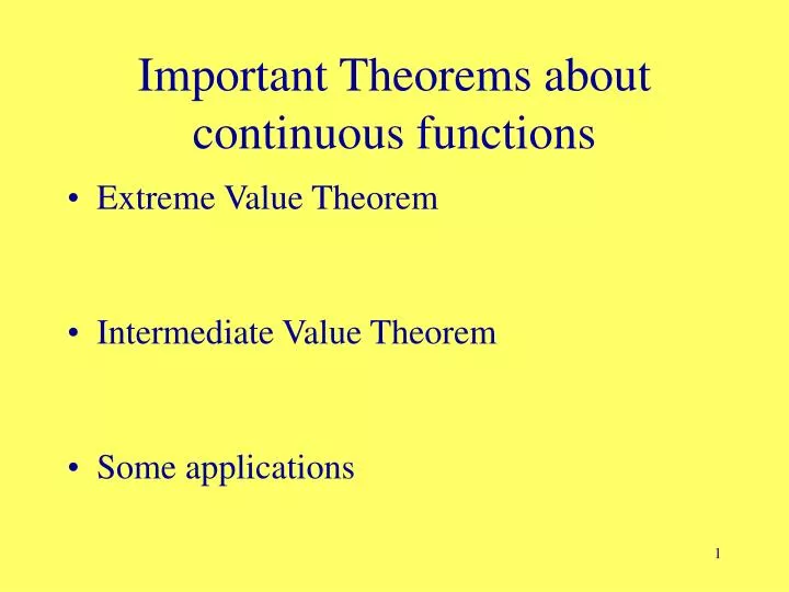 PPT - Important Theorems about continuous functions PowerPoint ...
