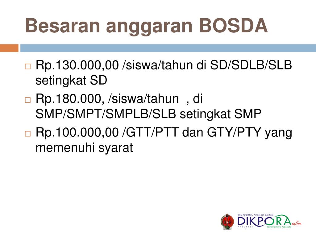 PPT - BANTUAN OPERASIONAL SEKOLAH DAERAH (BOSDA) PROVINSI DAERAH ...