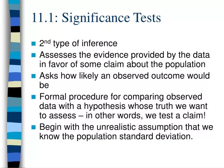 PPT - 11.1: Significance Tests PowerPoint Presentation, free download ...
