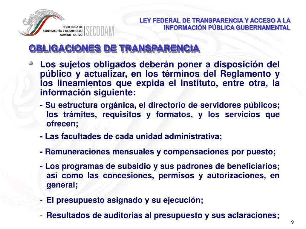 PPT - LEY FEDERAL DE TRANSPARENCIA Y ACCESO A LA INFORMACIÓN PÚBLICA ...