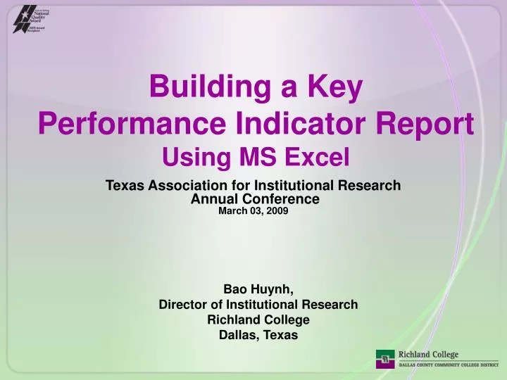 PPT - Building a Key Performance Indicator Report Using MS Excel ...