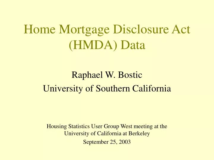 PPT - Home Mortgage Disclosure Act (HMDA) Data PowerPoint Presentation ...
