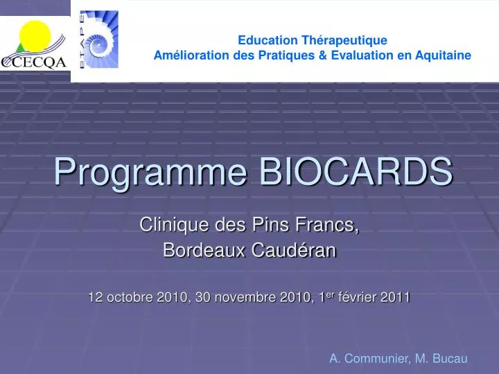 PPT - Programme BIOCARDS PowerPoint Presentation, free download - ID:851301