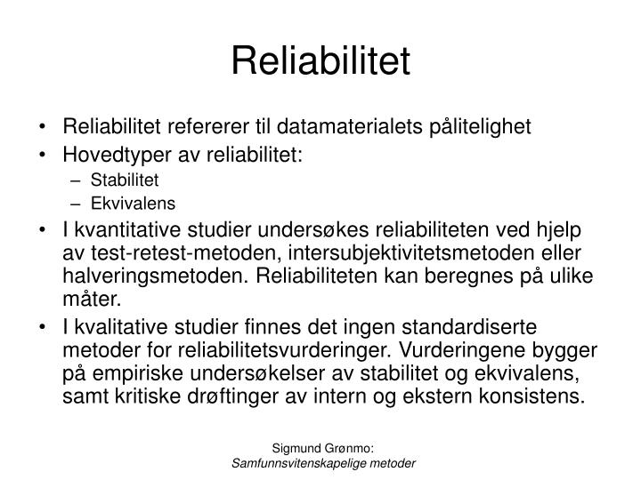 PPT - DATAKVALITET, RELIABILITET OG VALIDITET PowerPoint Presentation ...