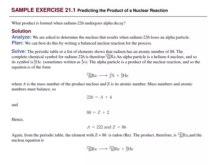 PPT - SAMPLE EXERCISE 21.1 Predicting the Product of a Nuclear Reaction ...