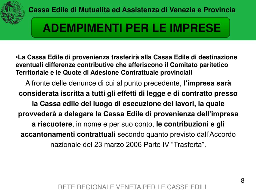 PPT - Cassa Edile di Mutualità ed Assistenza di Venezia e Provincia ...