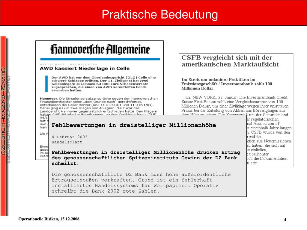 PPT - Vorlesung Gesamtbanksteuerung Operationelle Risiken Marcus ...