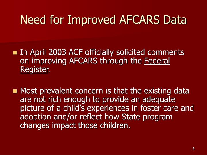 PPT - AFCARS 2.0 The Adoption and Foster Care Analysis and Reporting ...