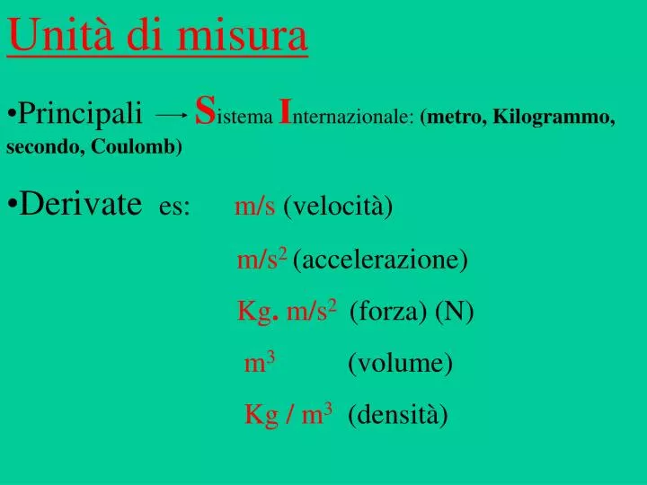 PPT - Unità di misura Principali S istema I nternazionale: (metro ...